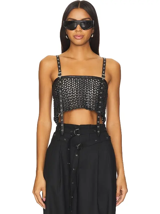NONCHALANT LABEL Karter Leather Crop Top - Black
