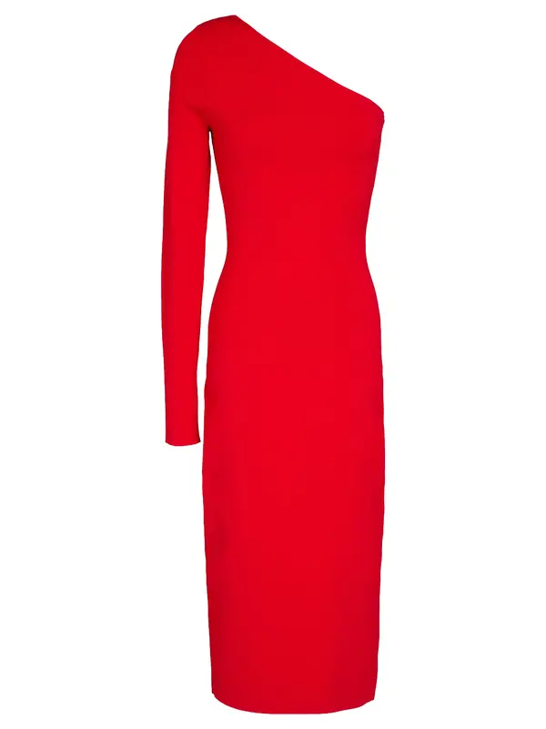 Victoria Beckham One-shoulder Stretch-knit Midi Dress - Red