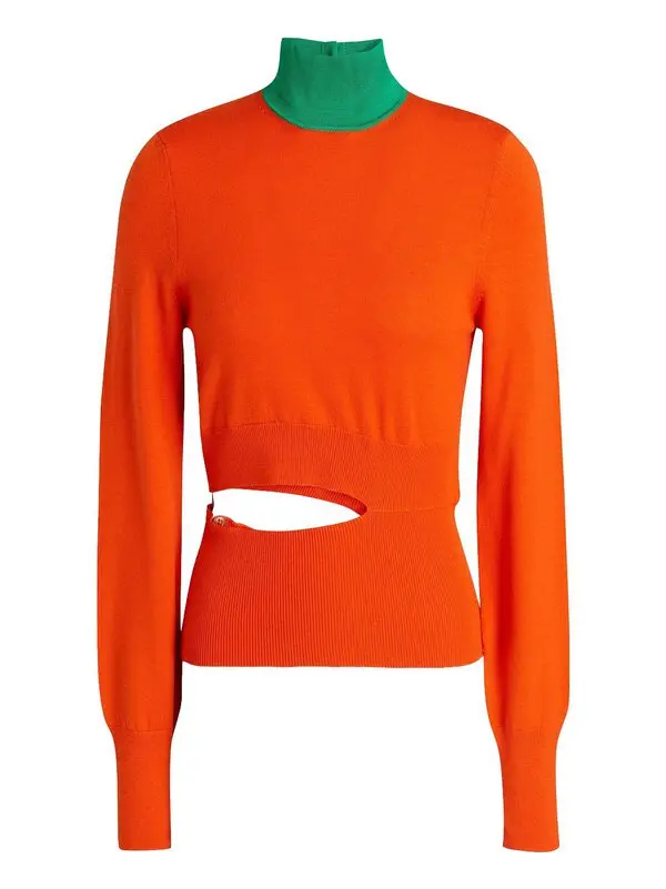Victoria Beckham Cutout Two-tone Wool-blend Turtleneck Sweater - Orange