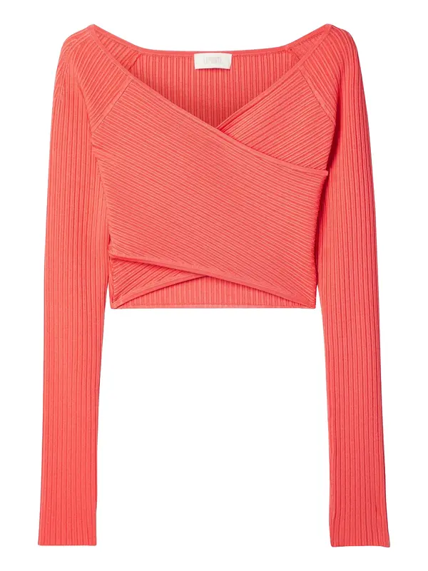 Lapointe Cropped Wrap-effect Stretch-knit Top - Coral