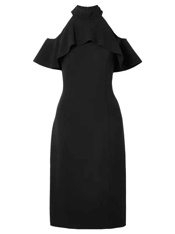 Michael Kors Cold-shoulder Ruffled Midi Dress - Black