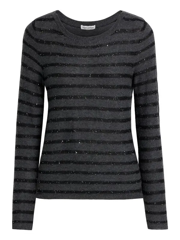 Autumn Cashmere Crystal-embellished Striped Sweater - Charcoal