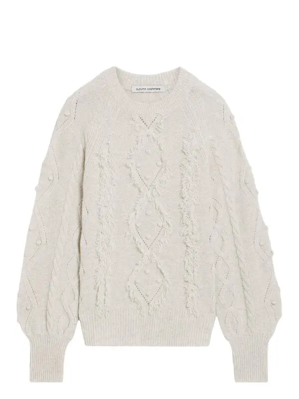 Autumn Cashmere Pompom-embellished Cable-knit Cashmere Sweater - Ecru