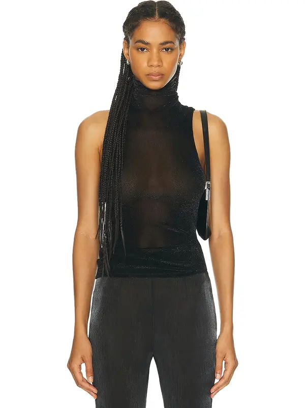 PRISCAVERA Turtleneck Racerback Tank Top - Obsidian