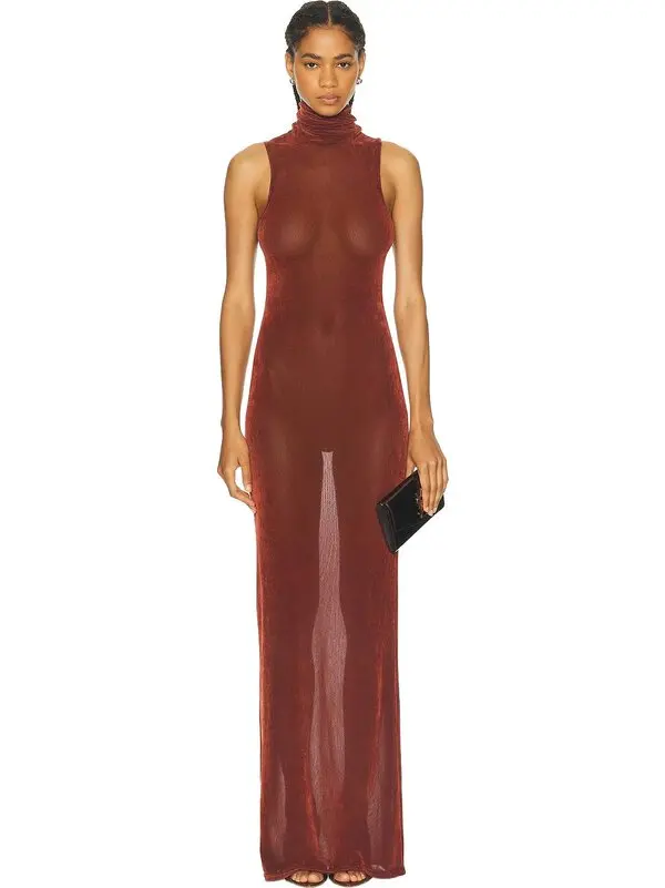 PRISCAVERA Turtleneck Maxi Dress - Brick