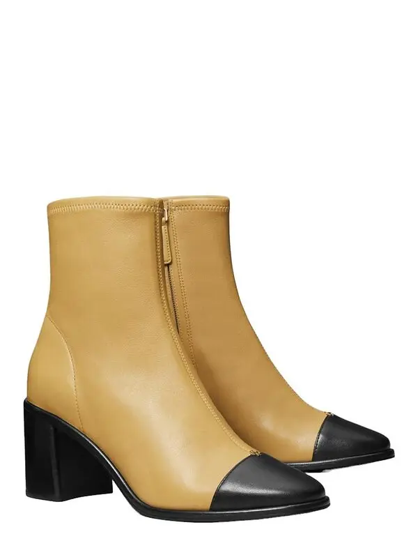 Tory Burch Cap-toe Ankle Boots - Ginger Shortbread/perfect Black