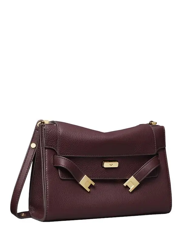 Tory Burch Lee Radziwill Pebbled Shoulder Bag - Dark Carmine