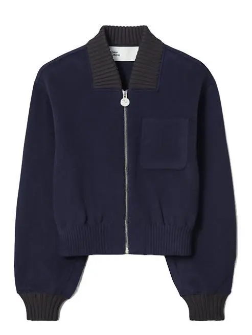 Tory Burch Wool Bomber Jacket - Medium Navy