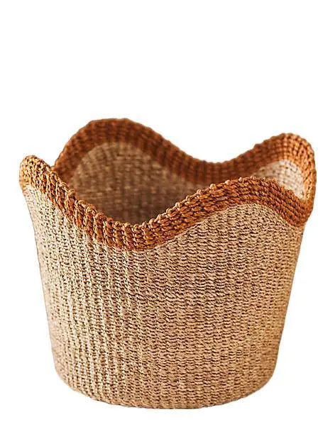 Anthropologie Genevieve Scalloped Woven Bin - Orange