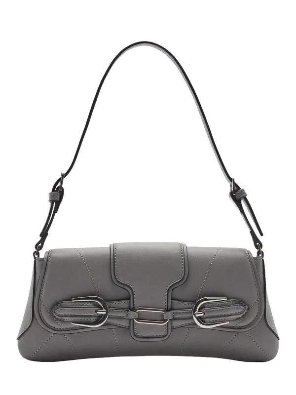 Mango Faux Leather Shoulder Bag - Grey