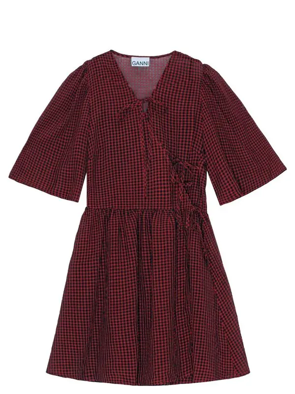 GANNI Gingham-print Mini Wrap Dress - Red