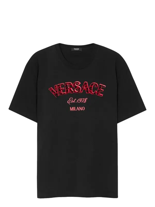 Versace Wild Stamp Embroidered T-shirt - Black