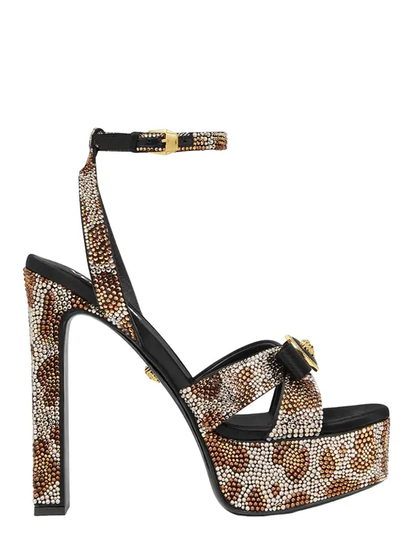 Versace 140mm Crystal-embellished Leopard Sandals - Brown