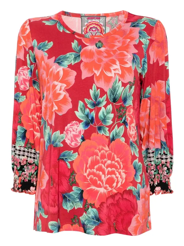 Johnny Was All-over Floral Print T-shirt - Red