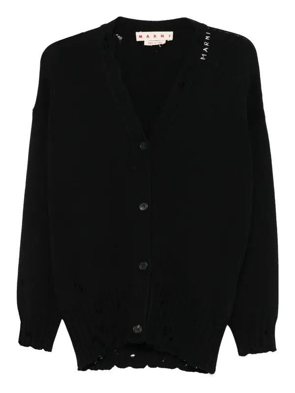 Marni Distressed Knit Cardigan - Black