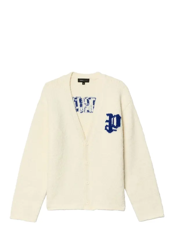 PURPLE BRAND Intarsia-knit Logo Cardigan - White