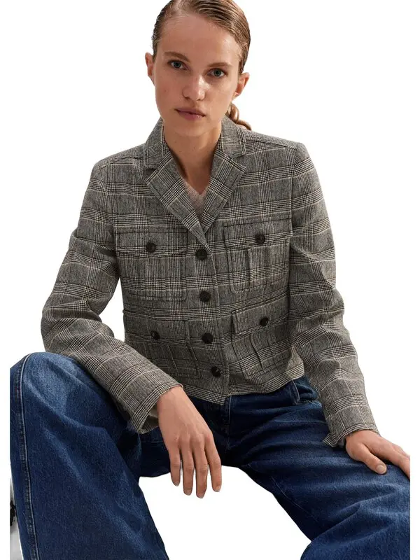 ME+EM Wool-blend Check Short Jacket - Brown Multi