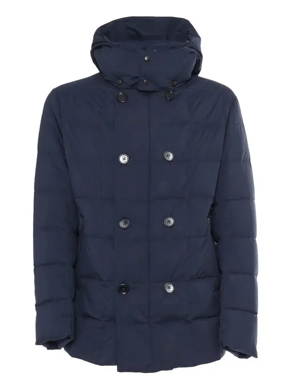 FAY Double-breasted Hooded Down Jacket - Blue