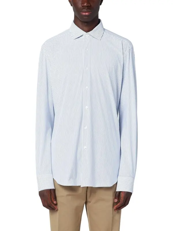 XACUS Striped Poplin Active Shirt - Blue