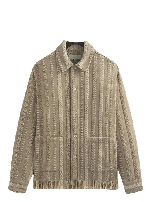 Kith Mixed Stripe Tweed Boxy Collared Overshirt - Creme