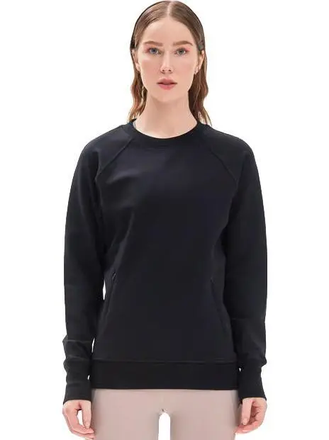 REBODY City Zip Slim Crewneck Sweatshirt - Black