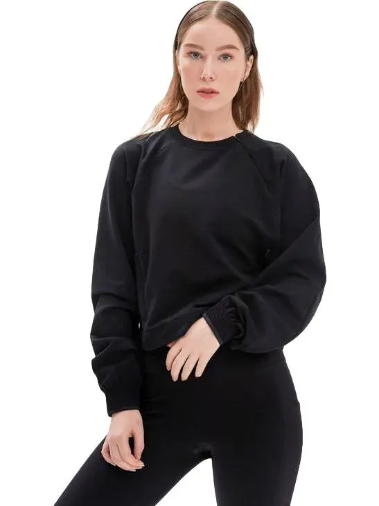 REBODY City Zip Crop Crewneck Sweatshirt - Black