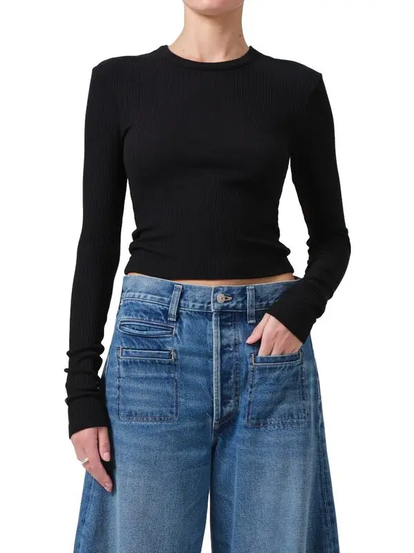 Citizens Of Humanity Faena Crop Crewneck Ribbed Top - Black