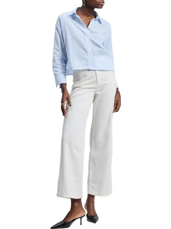 REISTOR Crop Button Down Shirt - Linear Rhythm