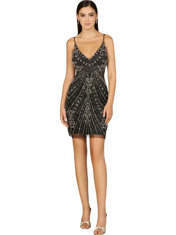 LARA NEW YORK Embellished V-neck Cocktail Dress - Black