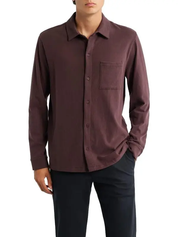 Vince Sueded Knit Button-up Shirt - Port