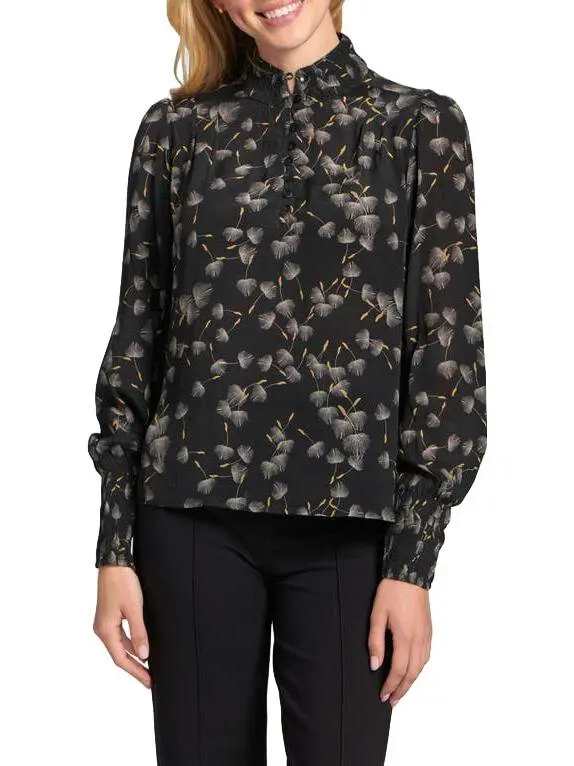 APNY Puff Sleeve Button Front Top - Black