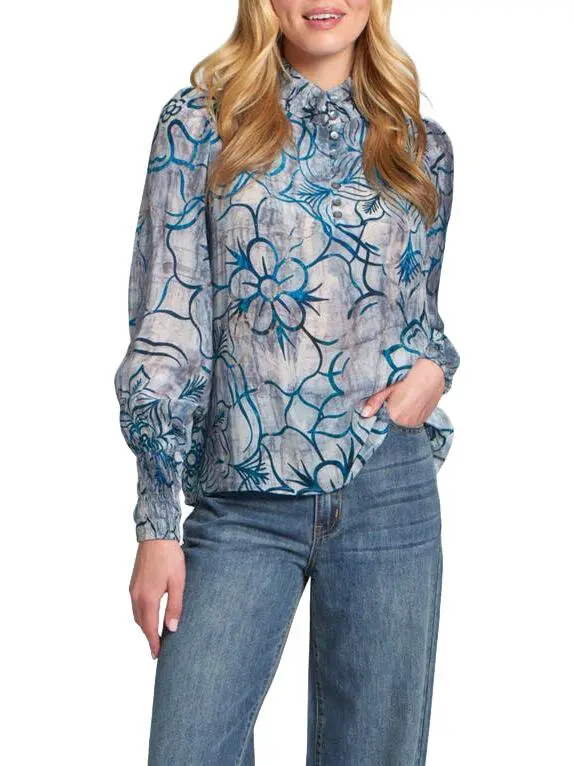APNY Puff Sleeve Button Front Top - Dark Turquoise