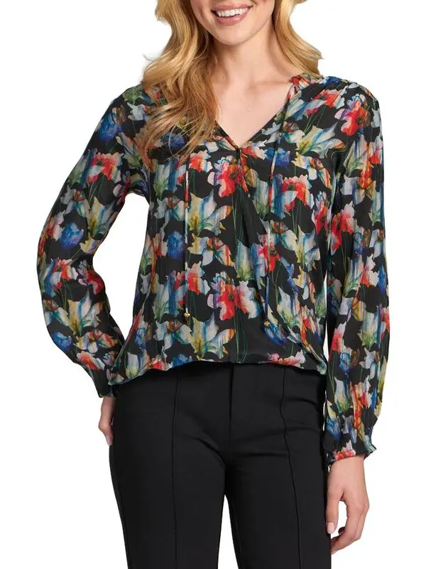 APNY Printed Blouse - Black/dark Red