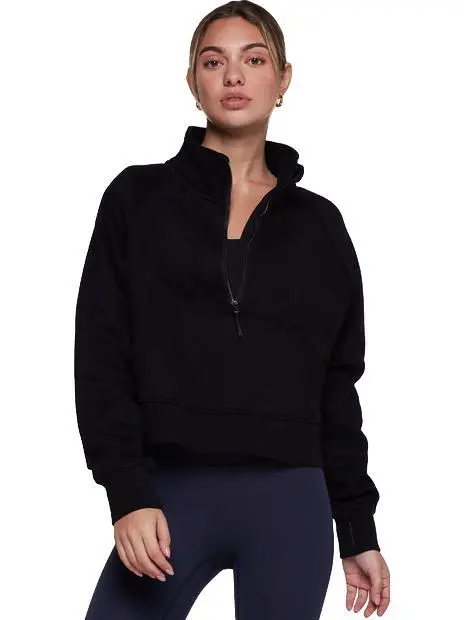 REBODY Fleece Crop Half Zip Sweatshirt - Black