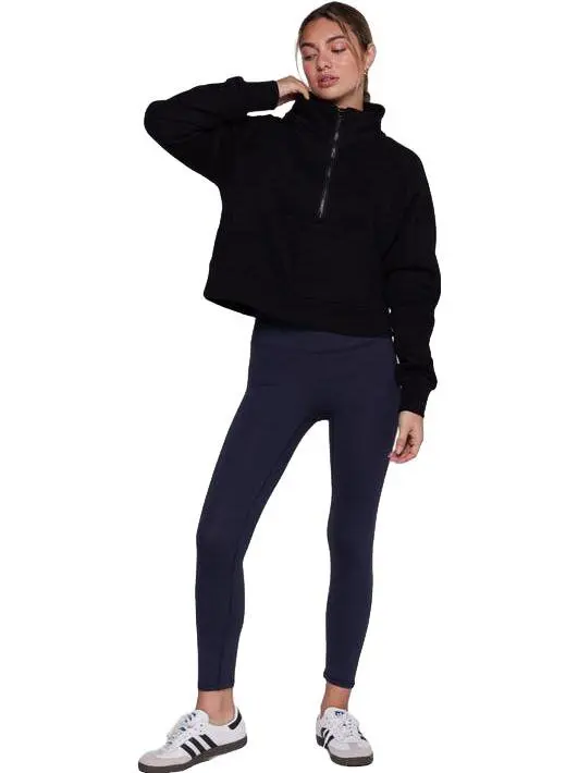 REBODY Fleece Crop Half Zip Sweatshirt - Black