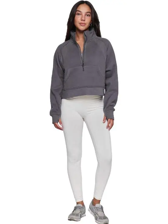 REBODY Fleece Crop Half Zip Sweatshirt - Smoke