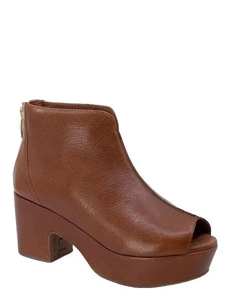 CHOCOLAT BLU Gion Peep Toe Platform Bootie - Brown Leather