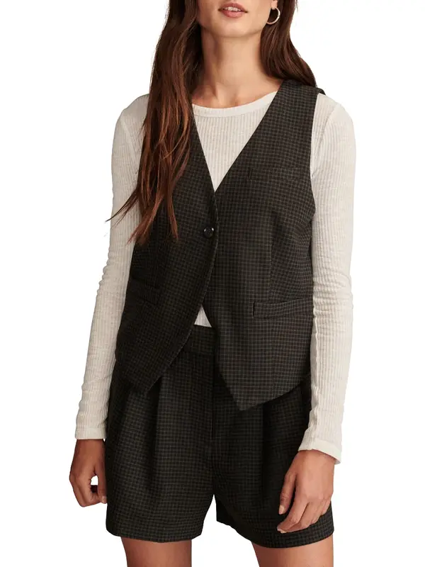 Lucky Brand One-button Vest - Grey Check