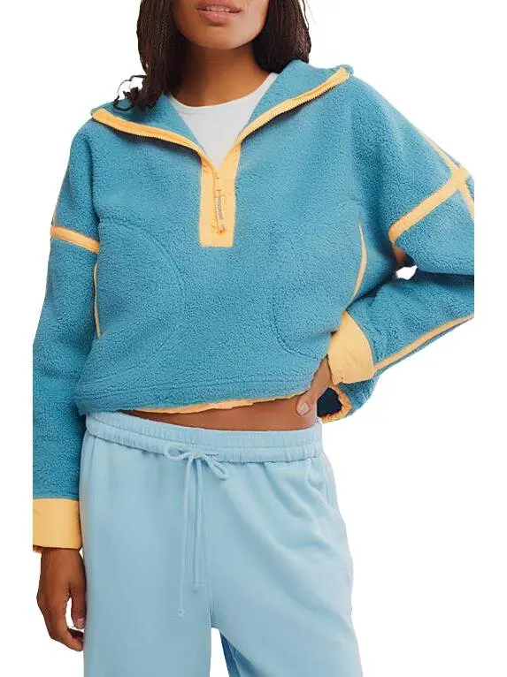 Free People Mountain High Fleece Half Zip Pullover - Celestial Blue Combo
