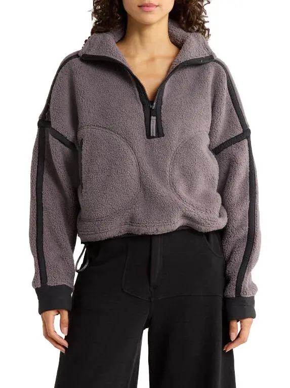 Free People Mountain High Fleece Half Zip Pullover - Gunmetal Combo