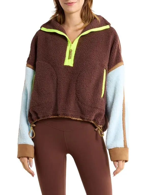 Free People Mountain High Fleece Half Zip Pullover - Twig Combo