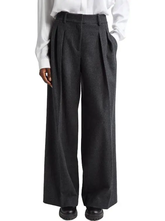 Michael Kors Pleated Flannel Pants - Charcoal Melange