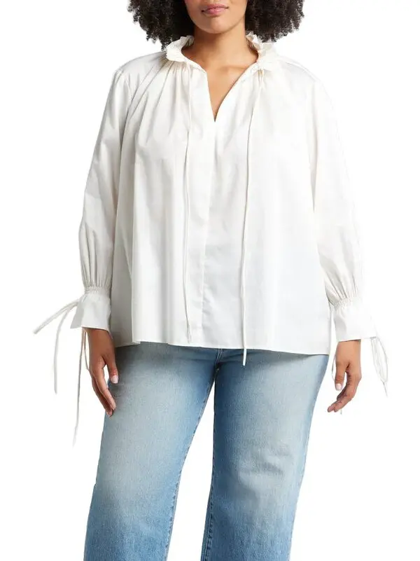 HARSHMAN Audrey Tie Detail Cotton Pullover Top - Ivory