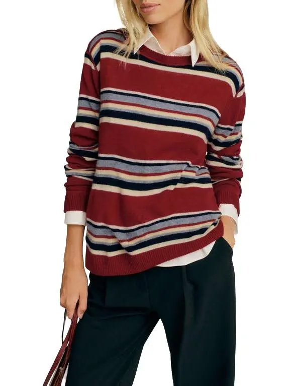 REFORMATION Oversized Cashmere & Wool Sweater - Crimson Multi Stripe