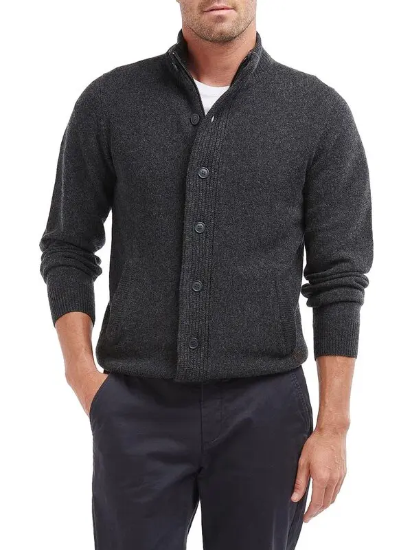 Barbour Elbow Patch Wool Cardigan - Charcoal Marl