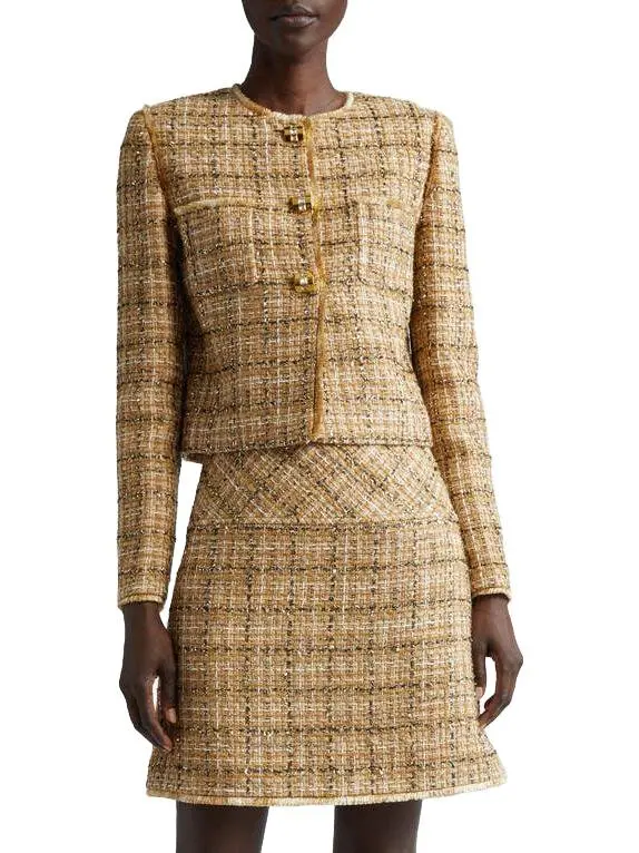 St. John Multiyarn Metallic Tweed Crop Jacket - Gold/canyon Multi