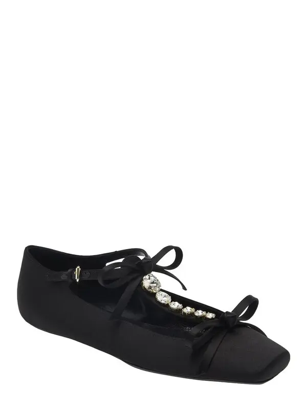 Giambattista Valli Rhinestone T-strap Ballet Flats - Black/crystal 9100