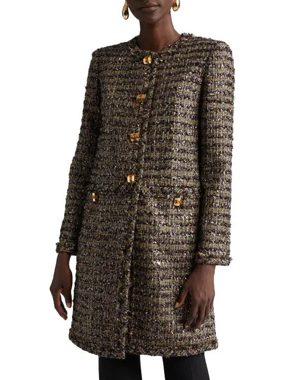 St. John Metallic Eyelash Tweed Jacket - Cypress Multi