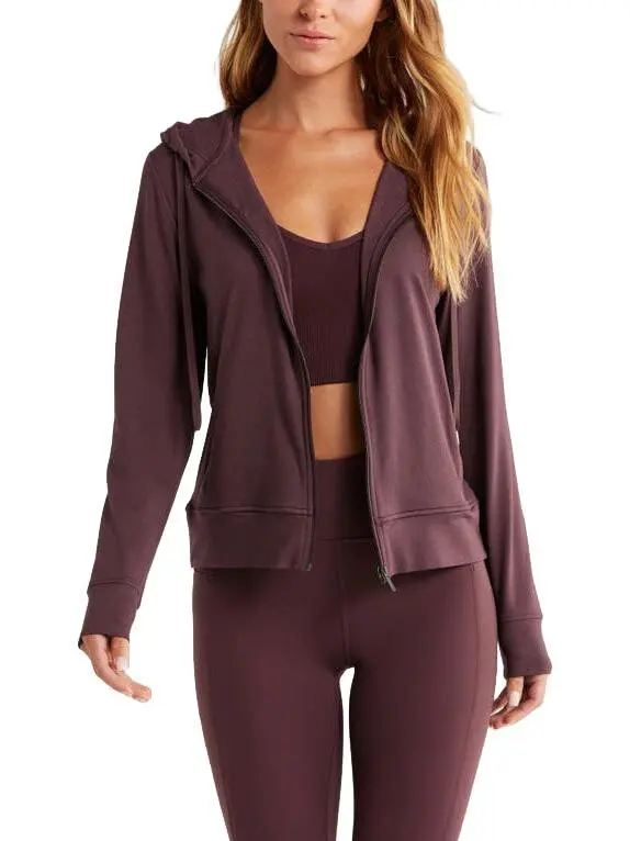 Zella Restore Soft Zip-up Hoodie - Burgundy Fudge