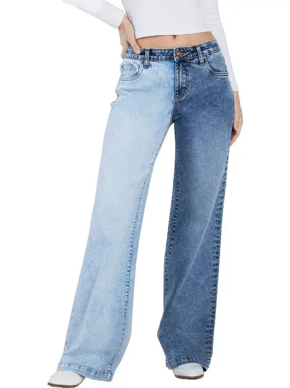 HINT OF BLU Two-tone Wide Leg Jeans - Free Spirit Blue